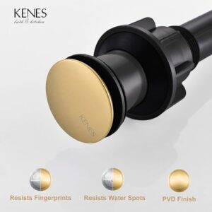 KENES Bathroom Vessel Sink Pop Up Drain Without Overflow Assembly, Lavatory Vanity Sink Drain Stopper, Anti-Clogging Drain Strainer, Brushed Gold, KE-P300A-4