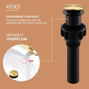 KENES Bathroom Vessel Sink Pop Up Drain Without Overflow Assembly, Lavatory Vanity Sink Drain Stopper, Anti-Clogging Drain Strainer, Brushed Gold, KE-P300A-4