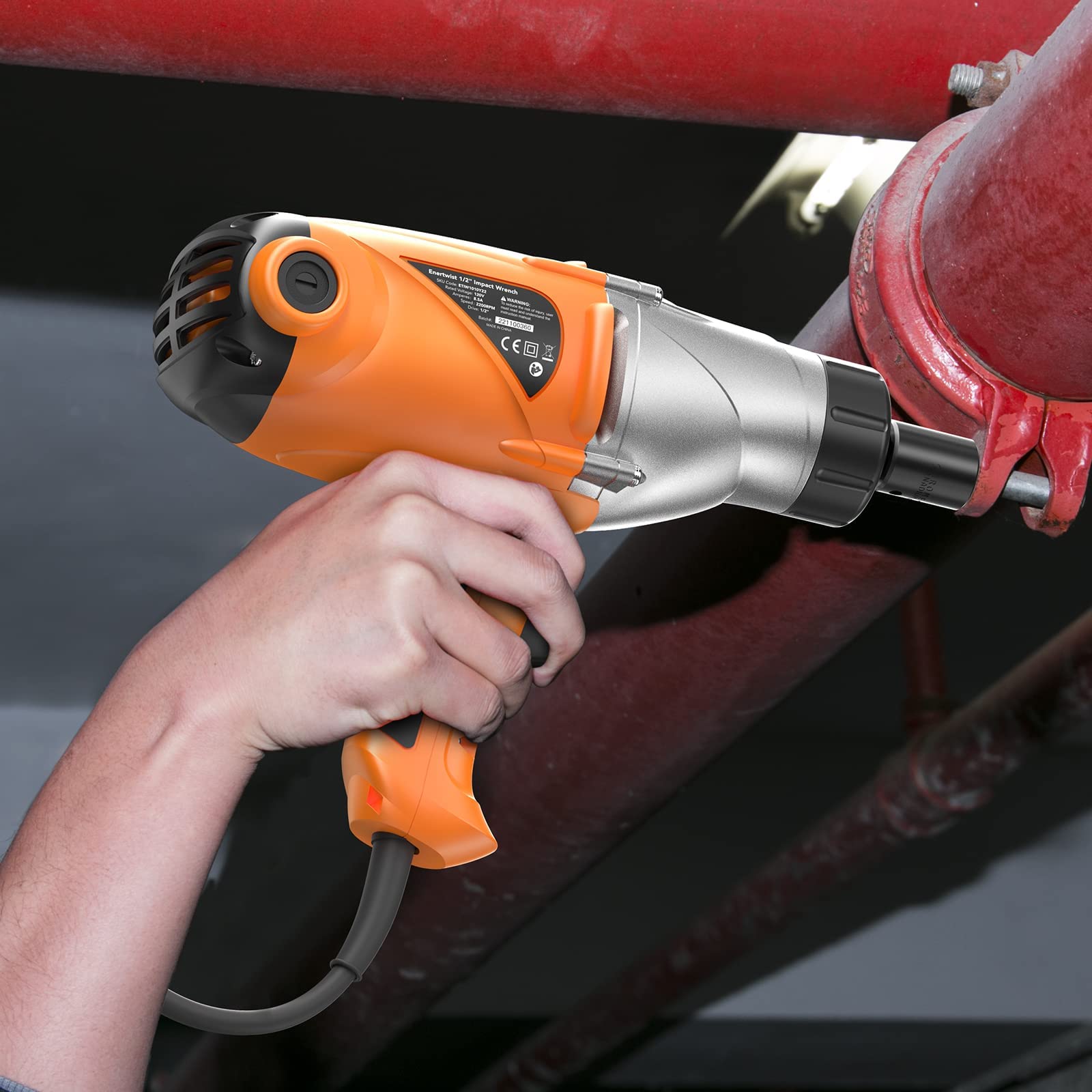 ENERTWIST 8.5A Electric Impact Wrench 1/2 Inch 450 N.M Max Torque Corded 4 Sockets Impact Wrench with Hog Ring Anvil