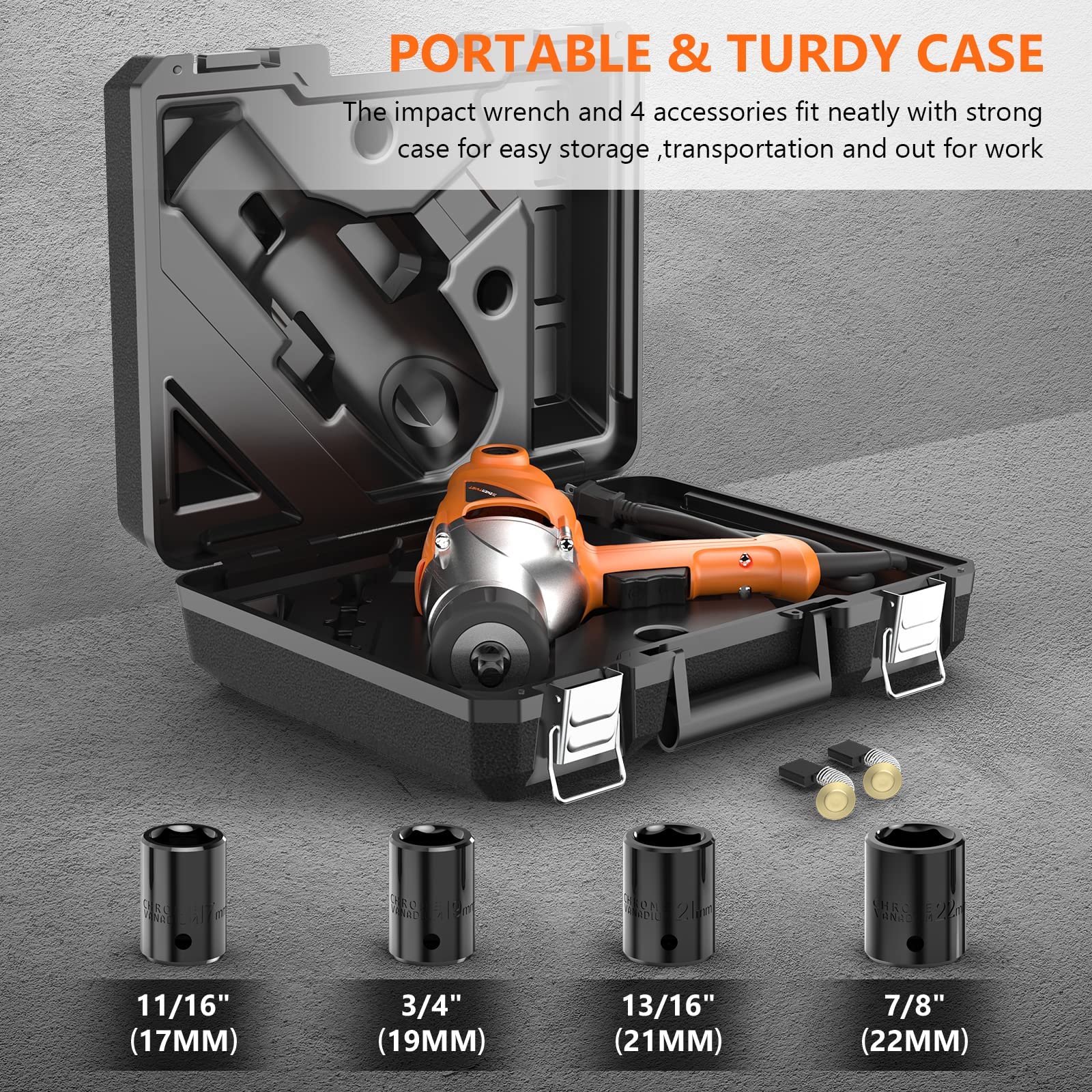 ENERTWIST 8.5A Electric Impact Wrench 1/2 Inch 450 N.M Max Torque Corded 4 Sockets Impact Wrench with Hog Ring Anvil