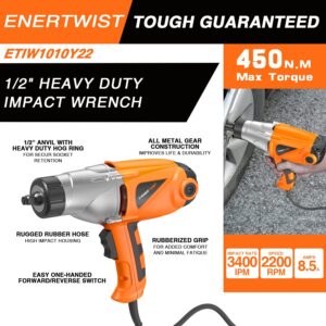 ENERTWIST 8.5A Electric Impact Wrench 1/2 Inch 450 N.M Max Torque Corded 4 Sockets Impact Wrench with Hog Ring Anvil