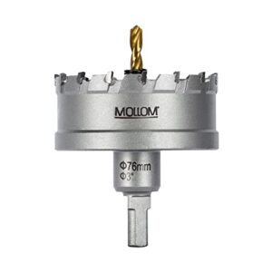 mollom heavy duty carbide hole saw, hole cutter cuts stainless steel, mild steel, iron, copper, brass, plastic (3'' 76mm)