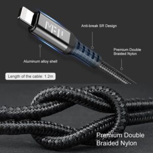 MFP USB C to Lightning Cable[Apple MFi Certified] 3.9ft,Nylon Braided Fast Charging iPhone Charger Cord Compatible with iPhone 14 13 12 11 Pro Max XR XS X 8 7 6 Plus SE and More(Black)