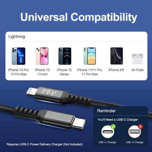 MFP USB C to Lightning Cable[Apple MFi Certified] 3.9ft,Nylon Braided Fast Charging iPhone Charger Cord Compatible with iPhone 14 13 12 11 Pro Max XR XS X 8 7 6 Plus SE and More(Black)