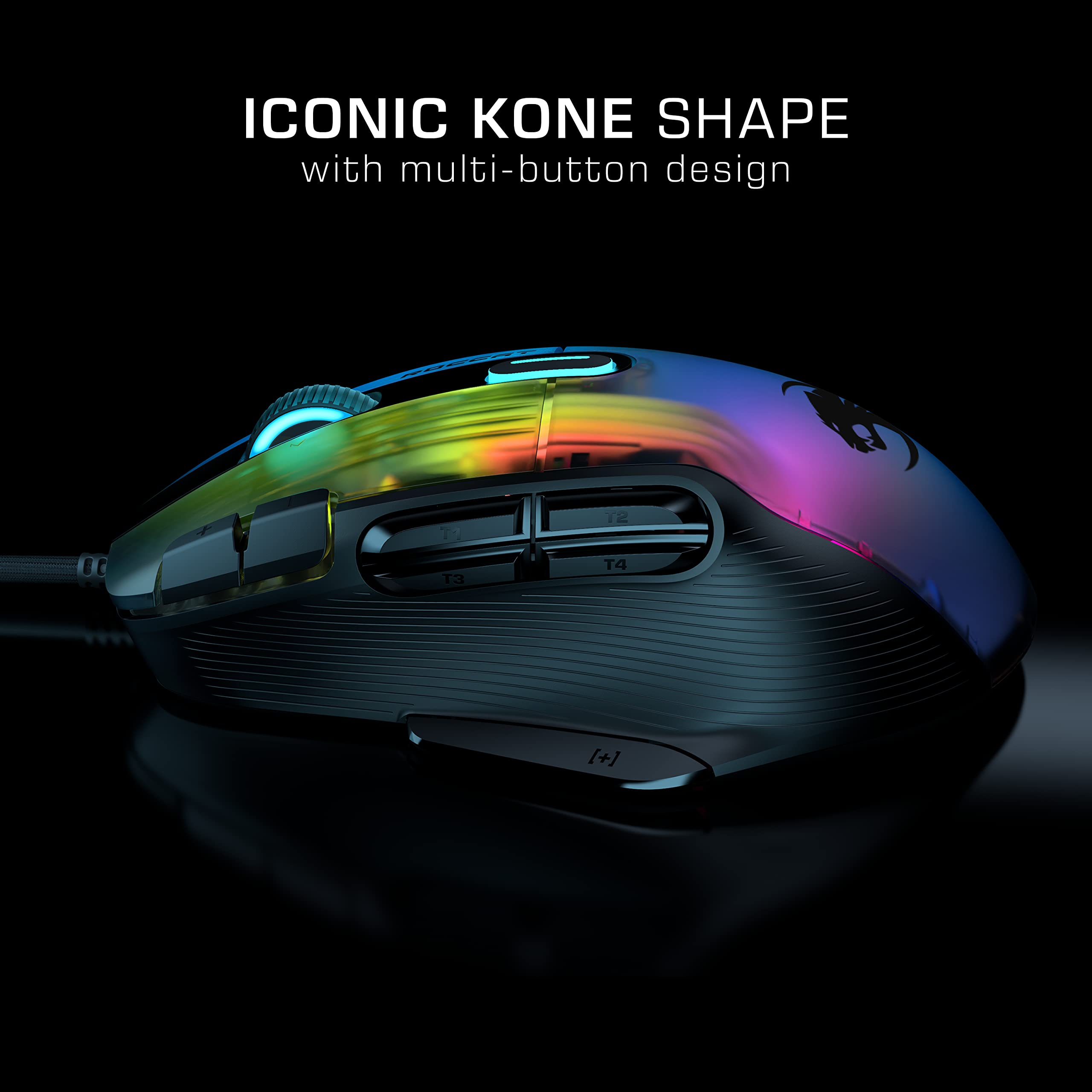 ROCCAT Kone XP PC Gaming Mouse with 3D AIMO RGB Lighting, 19K DPI Optical Sensor, 4D Krystal Scroll Wheel, Multi-Button Design, Wired Computer Mouse – Black