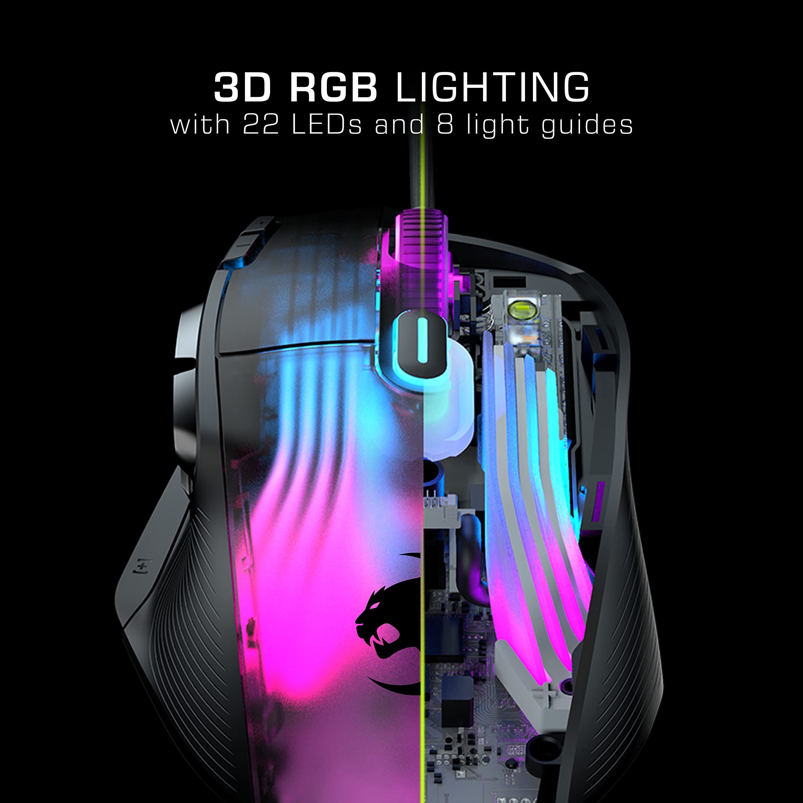 ROCCAT Kone XP PC Gaming Mouse with 3D AIMO RGB Lighting, 19K DPI Optical Sensor, 4D Krystal Scroll Wheel, Multi-Button Design, Wired Computer Mouse – Black