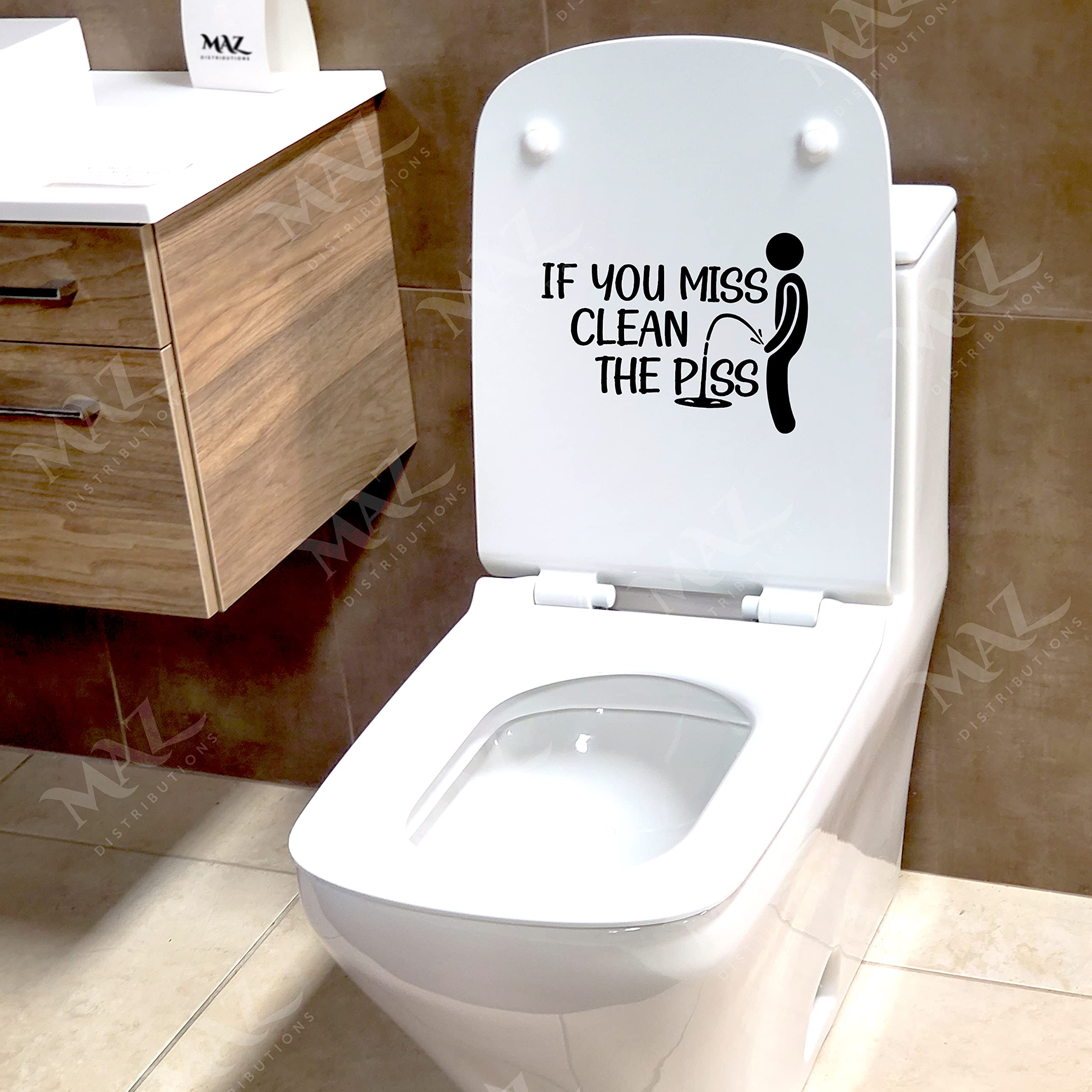 If You Miss Toilet Sticker If You Miss Clean The Piss Bathroom Restroom Wall Vinyl Decal Sticker | 8" h | Black | MAZ-432