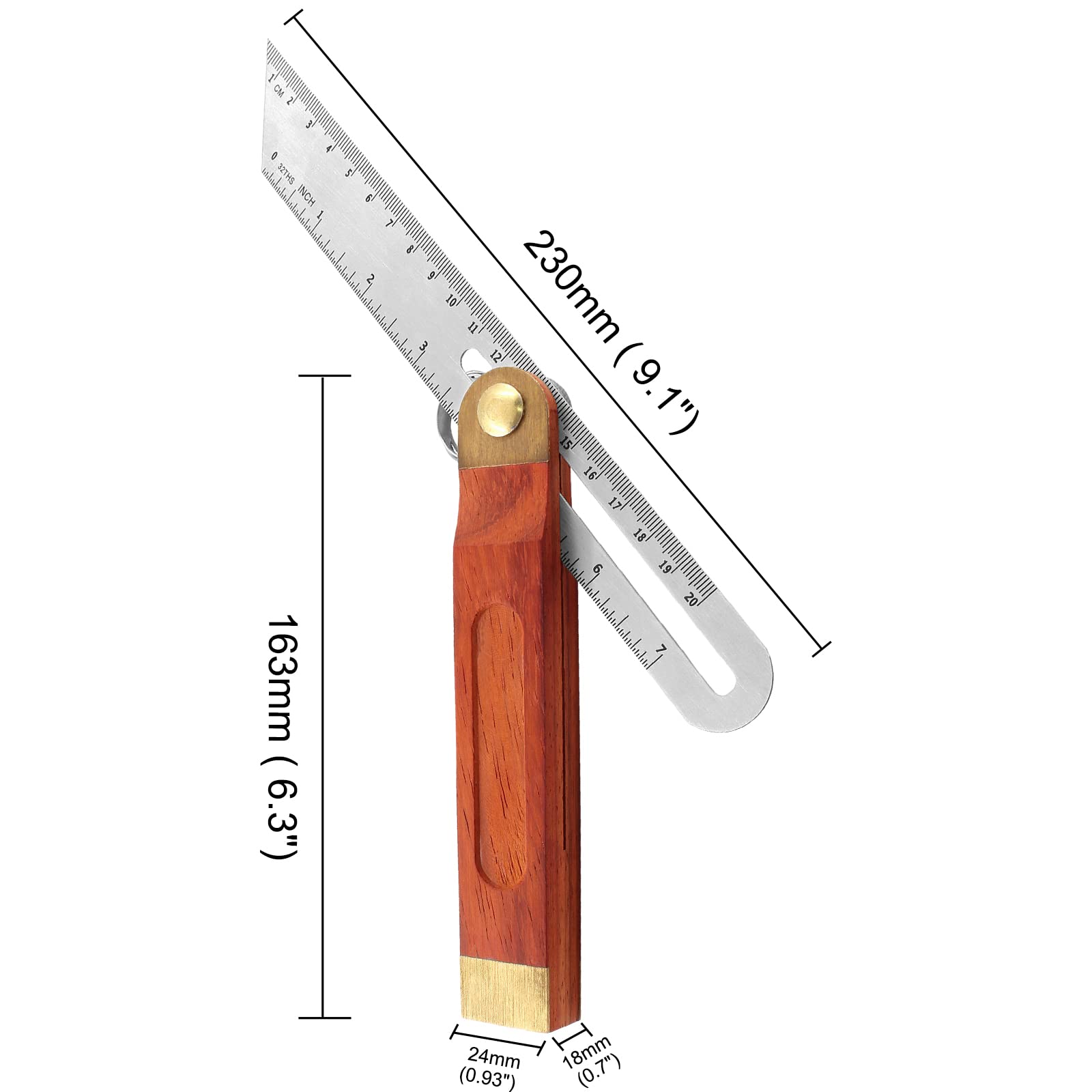 Bonsicoky 9 Inch T-Bevel Angle Finder Sliding Gauge, Adjustable Ruler Protractor with Hardwood Handle, Metric Marks