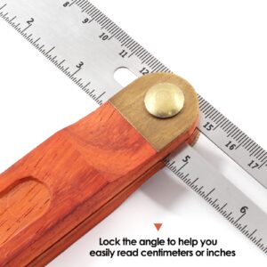 Bonsicoky 9 Inch T-Bevel Angle Finder Sliding Gauge, Adjustable Ruler Protractor with Hardwood Handle, Metric Marks