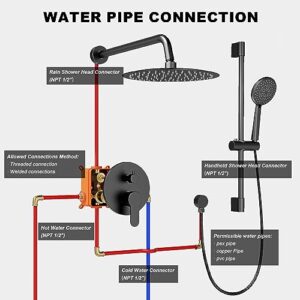 Gabrylly Shower System Black, Wall Mounted Slide Bar Shower Faucet Set Complete,High Pressure 10" Rain Shower Head with 5-Setting Handheld Shower,Shower Combo Set with Shower Valve