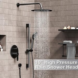 Gabrylly Shower System Black, Wall Mounted Slide Bar Shower Faucet Set Complete,High Pressure 10" Rain Shower Head with 5-Setting Handheld Shower,Shower Combo Set with Shower Valve