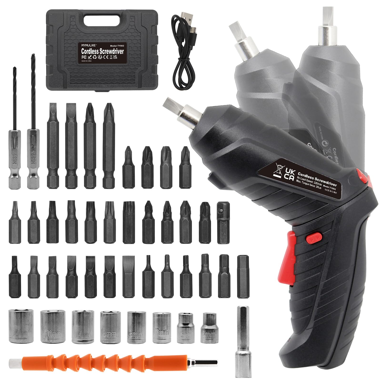 Cordless Electric Screwdriver, 3.6V Rechargeable Power Screwdriver with 47 pcs Accessories, usb charging, 3Nm Screw Gun, mini Carrying screwdriver set ​with LED Light for Father's Day Gift