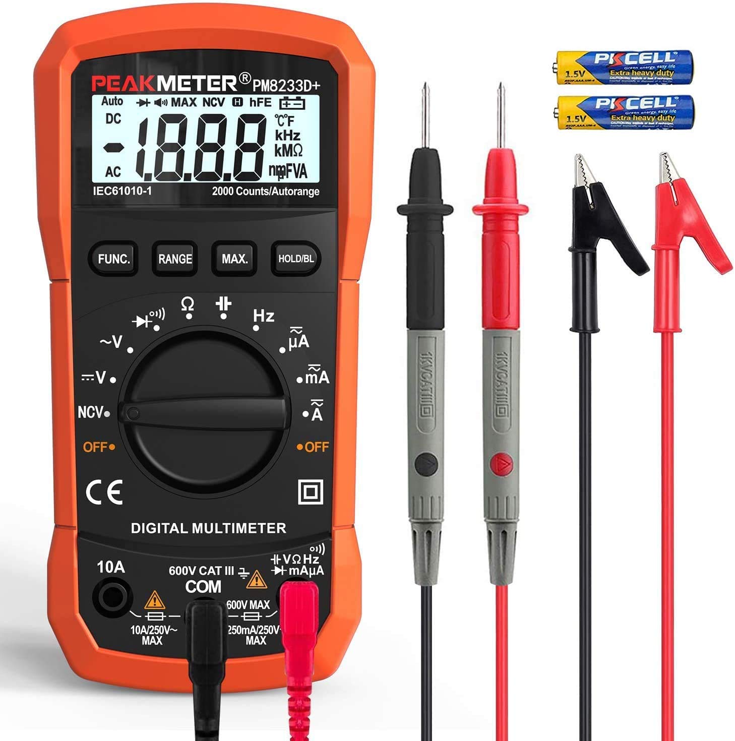 Auto-Ranging Digital Multimeter, AC/DC Amp Ohm Voltage Test Meter with Resistance, Continuity, Capacitance, Frequency and Diode Test; Multi Tester with Backlit Display, Data Hold and NCV