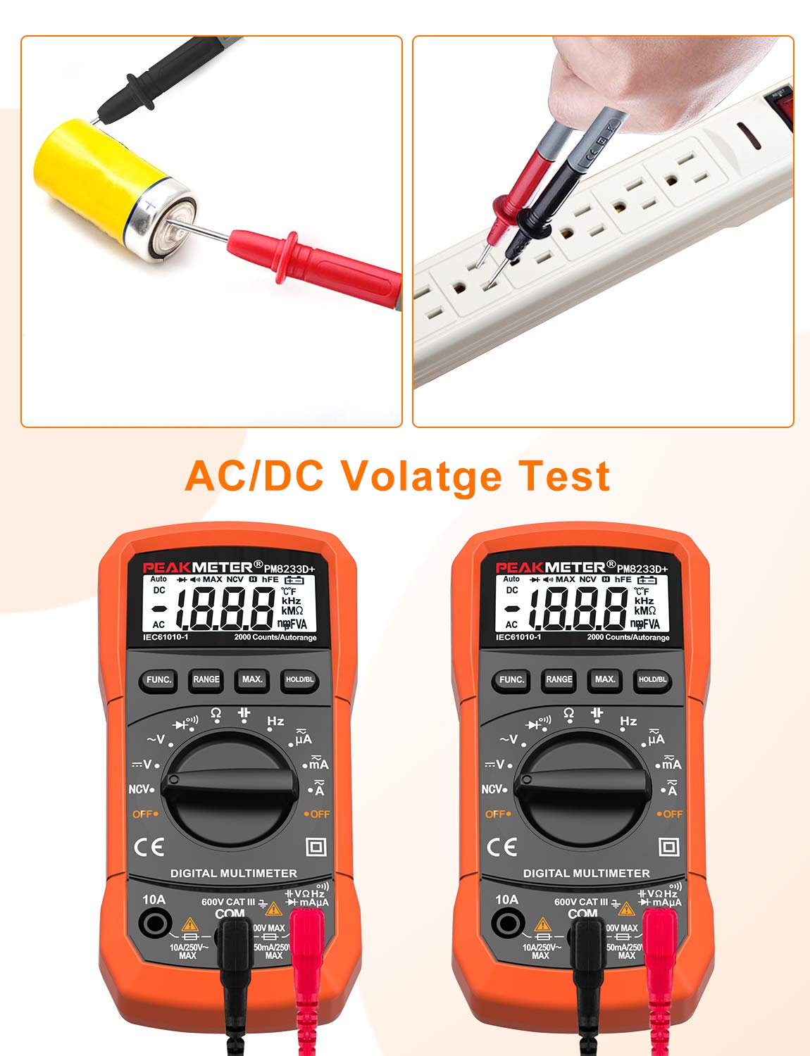 Auto-Ranging Digital Multimeter, AC/DC Amp Ohm Voltage Test Meter with Resistance, Continuity, Capacitance, Frequency and Diode Test; Multi Tester with Backlit Display, Data Hold and NCV