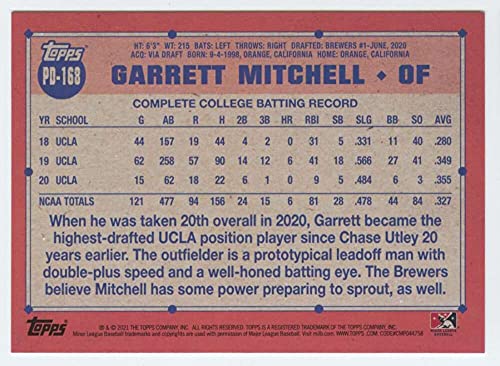 2021 Topps Pro Debut #PD-168 Garrett Mitchell AZL Brewers RC Rookie Baseball Trading Card