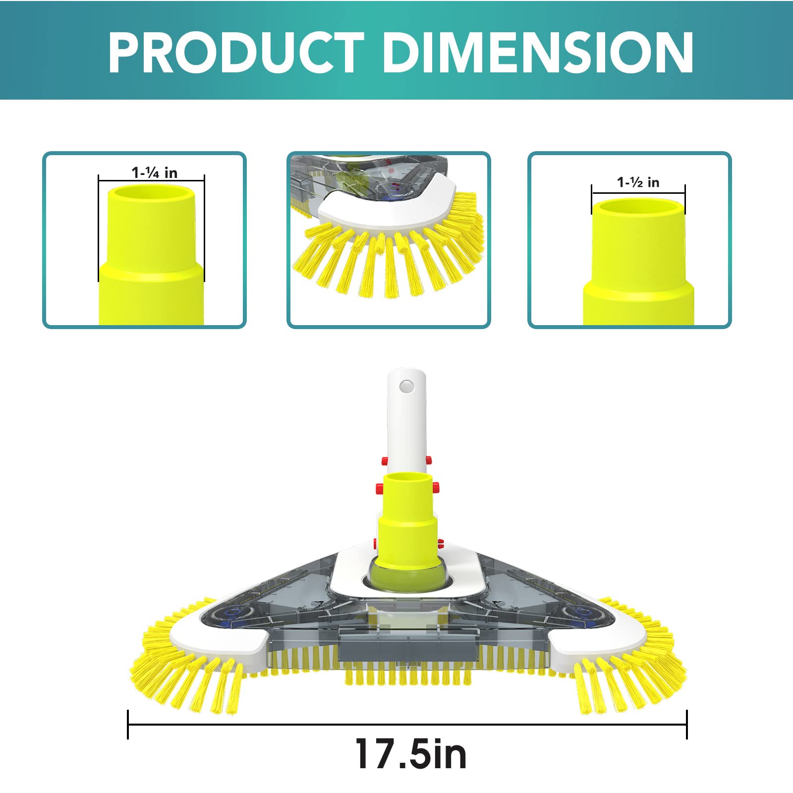 Cheerclean Pool Vacuum Head with Corner Bristles EZ Clip Handle Universal Swivel Connector for Pool Hose Above Ground Pools Inground Pool