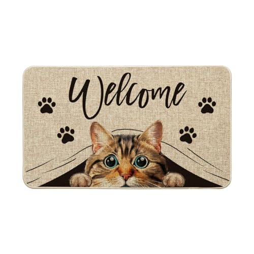 Artoid Mode Big Round Eyes Footprint Welcome Doormat,Front Door Low-Profile Yard Floor Switch Mat Rubber Back for Indoor Outdoor 17 x 29 Inch