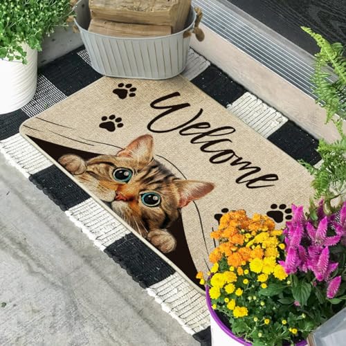 Artoid Mode Big Round Eyes Footprint Welcome Doormat,Front Door Low-Profile Yard Floor Switch Mat Rubber Back for Indoor Outdoor 17 x 29 Inch