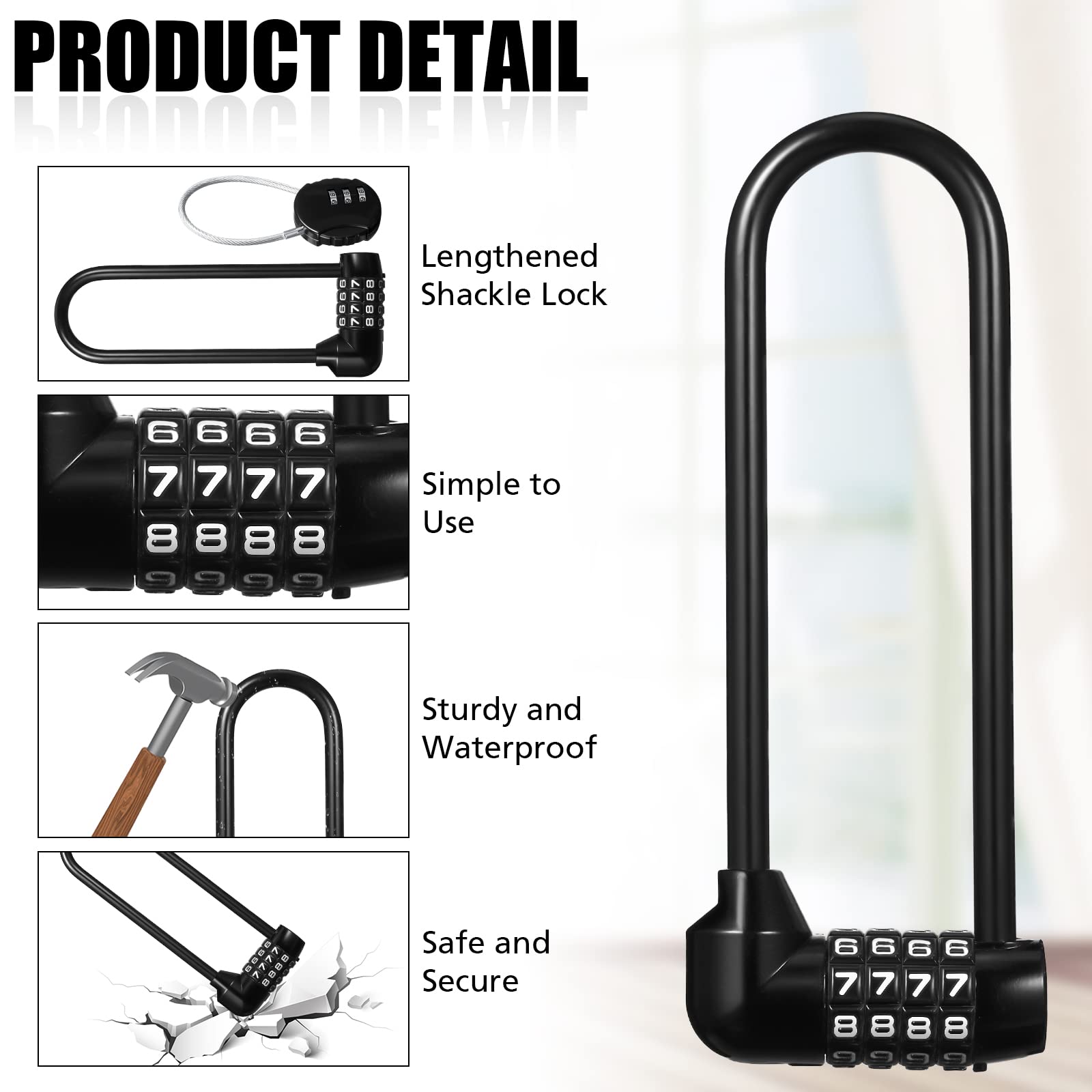 Shimeyao 6 Inch Heavy Duty Waterproof Combination Lock with Resettable Code, Black