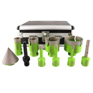 fachlich diamond core drill bits set - 10pcs tile hole saw kit 6/8/10/25/35/50/65mm with 2" diamond beveling chamfer bits for porcelain ceramic tile granite marble