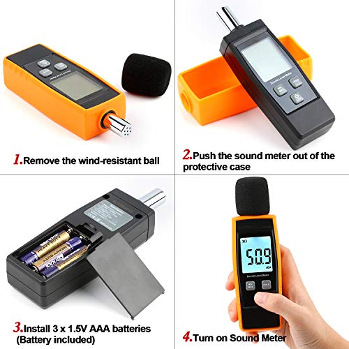 Decibel Meter, Portable SPL Meter (Sound Pressure Level Meter), Digital Noise Meter, Range 30-130dB(A) db Meter, Noise Volume Measuring Instrument, Sound Monitoring Tester (Battery Included) Yellow