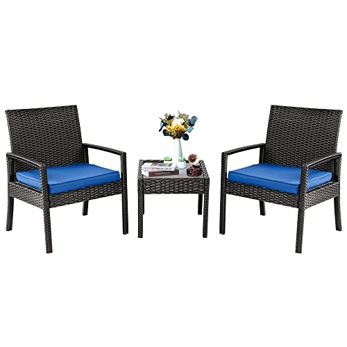 KAWIVAST 3 Pieces Patio Furniture Set, Front Porch Furniture, Rattan Wicker Furniture, Balcony Furniture Set, Small Patio Furniture,Outdoor Patio Furniture, Bistro Sets