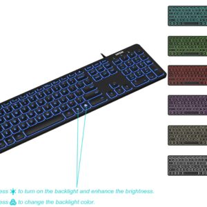 Arteck Backlit USB Wired Full Size Keyboard with Media Hotkey for PC and Laptop