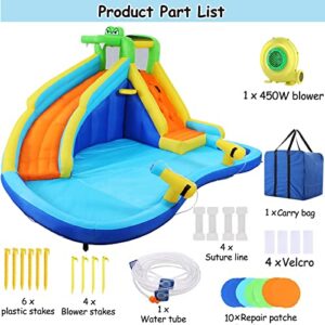 DREAMVAN Inflatable Water Slide Park, Kids Bounce House with Slides, Climbing Wall, Splash Pool, Cannon, Basketball Hoop Jumping Castle w/Air Blower, Hose, Carry Bag, Repairing Kit, Stakes