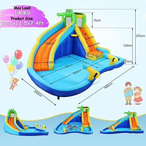 DREAMVAN Inflatable Water Slide Park, Kids Bounce House with Slides, Climbing Wall, Splash Pool, Cannon, Basketball Hoop Jumping Castle w/Air Blower, Hose, Carry Bag, Repairing Kit, Stakes