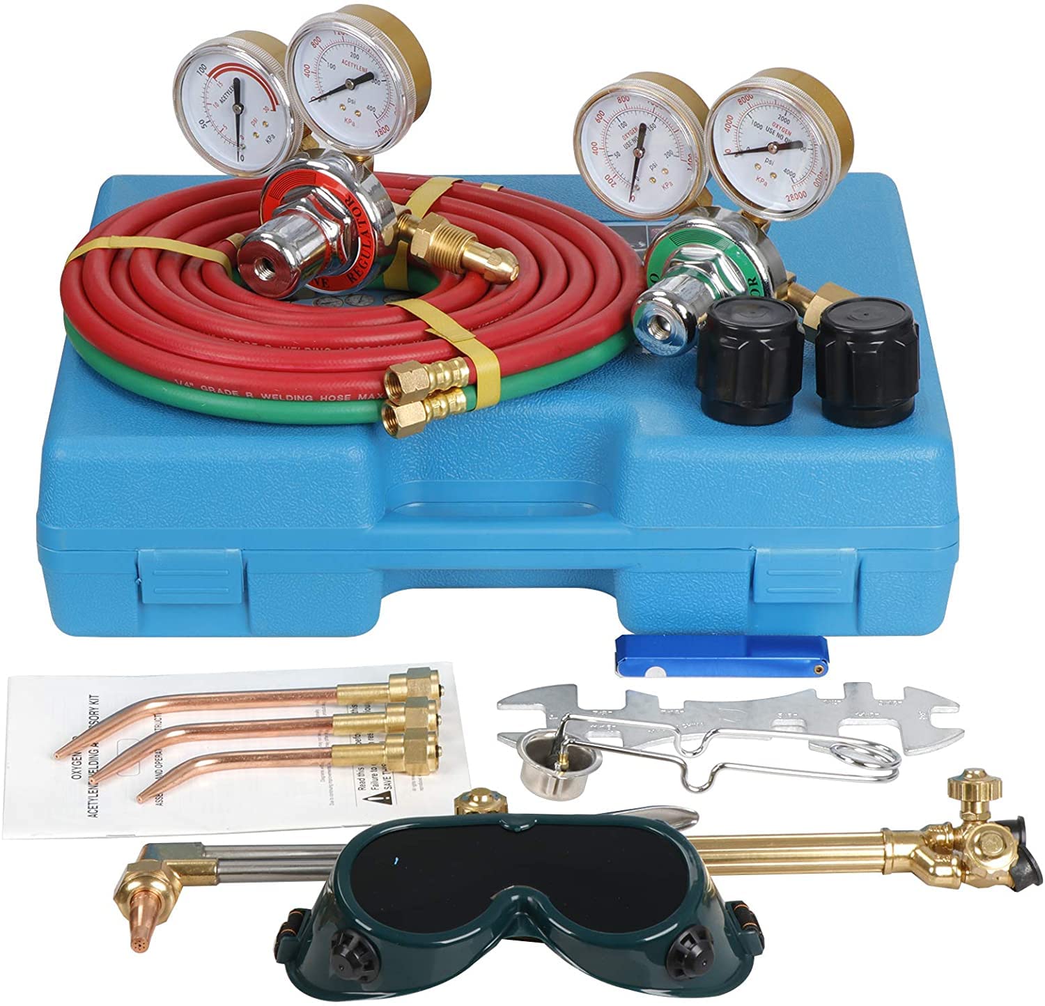 BBBuy Oxygen & Acetylene Gas Cutting Torch and Welding Kit Portable Oxy Brazing Welder Tool Set with Two Hose, Storage Case-Portable Cutting Torch Set Welder Tools