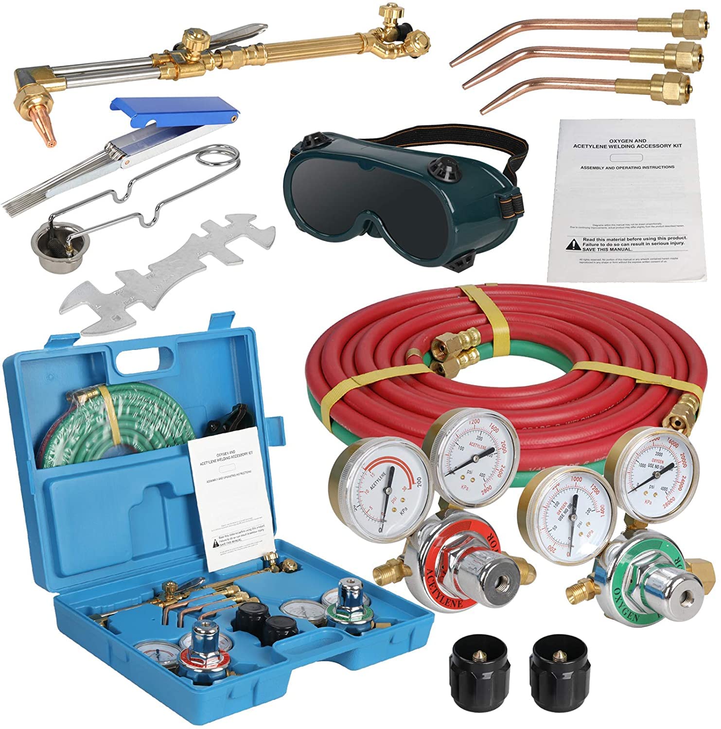 BBBuy Oxygen & Acetylene Gas Cutting Torch and Welding Kit Portable Oxy Brazing Welder Tool Set with Two Hose, Storage Case-Portable Cutting Torch Set Welder Tools