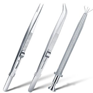 3 pack diamond stone jewelers tools holder pick up tool stainless steel tweezers diamond claw tweezers parts beads diamond gems prong tweezer grabber jewelry locking tweezers (claw and tweezers)