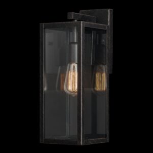 Globe Electric 44837 1-Light Outdoor Wall Sconce, Brushed Dark Bronze, Clear Glass Shade, Wall Lighting, Wall Lamp Dimmable, Home Décor, Porch Light, Front Porch Decor, Patio, Bulb Not Included