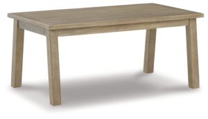 signature design by ashley barn cove outdoor eucalyptus patio coffee table, brown