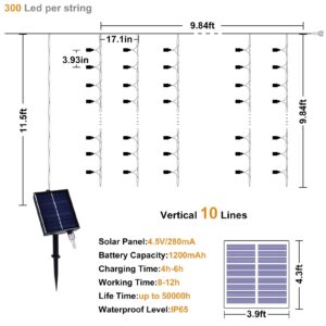 XINXIANLIAN 300LED Solar Curtain Lights Outdoor Indoor 8 Modes Solar Fairy Curtain String Lights Waterproof Twinkle Lights for Home Garden Patio Gazebo(Warm White)