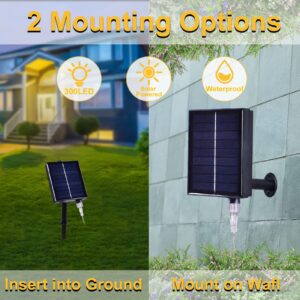 XINXIANLIAN 300LED Solar Curtain Lights Outdoor Indoor 8 Modes Solar Fairy Curtain String Lights Waterproof Twinkle Lights for Home Garden Patio Gazebo(Warm White)