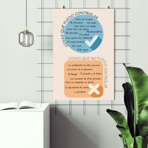 LOLUIS Mental Health Educational Poster, Therapy Counselor Office Classroom Wall Art Decor, Spanish Circle of Control Poster (Unframed 11"x17", Cosas Que Puedo Controlar)