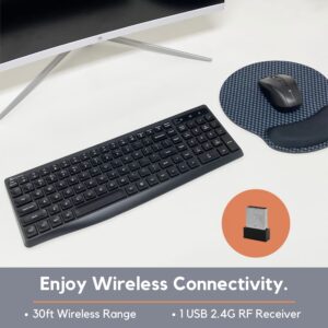 X9 2.4G Wireless Keyboard and Mouse Combo - 3 Basic Essentials for Office or Home - 105 Key Full Size Keyboard & Mouse with Mouse Pad - USB Cordless Keyboard for Laptop, Computer, PC & Chrome (Black)