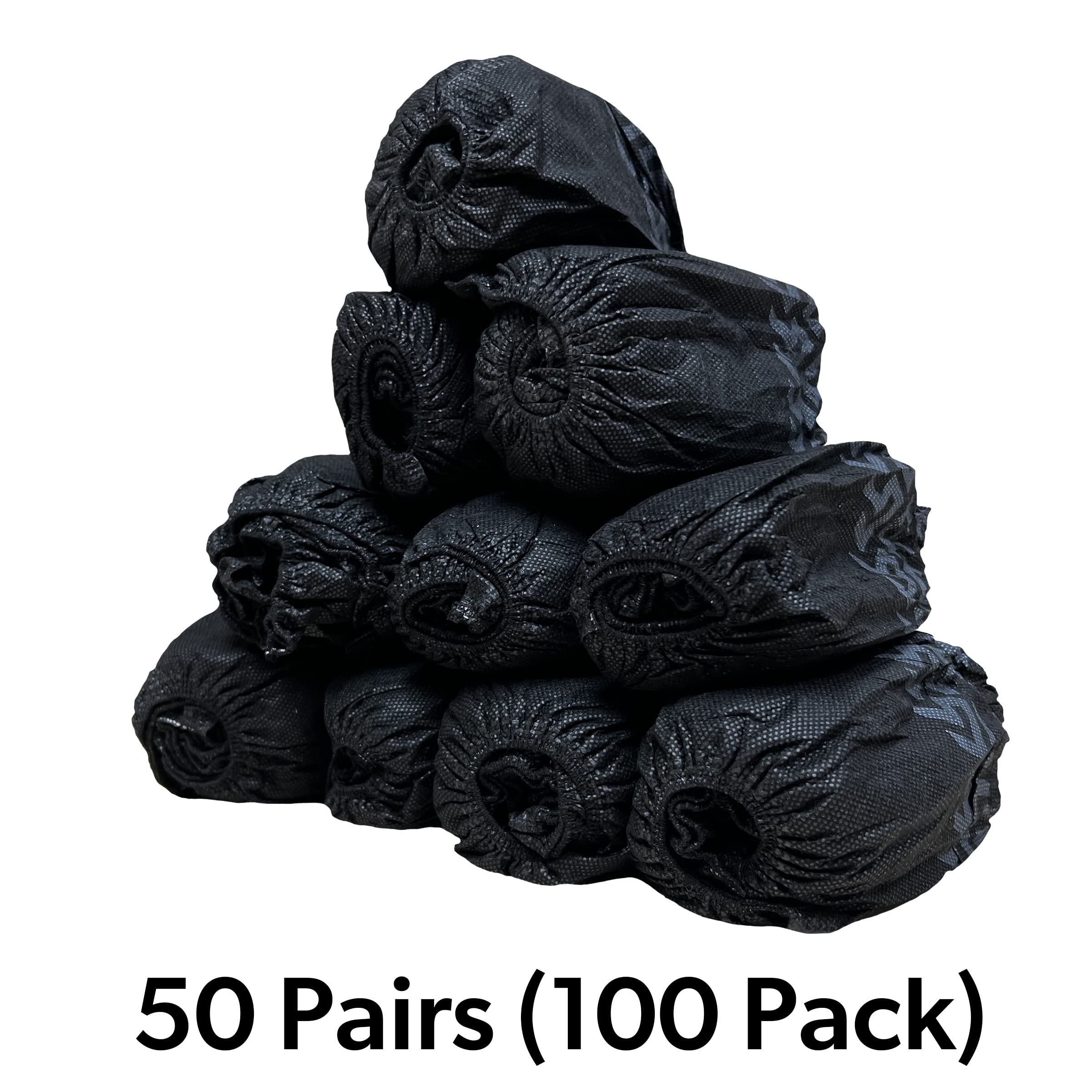 GSD Brand 100 Pack Extra Large Black Disposable Non-Slip Boot & Shoe Covers. Water Resistant Indoor Use Premium Durable Booties with Non Skid Treads. Fits US Men's Size 14 and Women's 16 Shoe Size