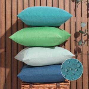 wemeon blue outdoor waterproof pillow covers 18x18in set of 4,solid color pillows decorative square patio furniture pillows for couch patio balcony tent garden