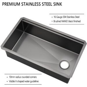 32 Undermount Black Stainless Steel Kitchen Sink Workstation, Gabhar 32×19 Inches 16Gauge Gunmetal Black Stainless Steel Undermount Worksation Kitchen Sinks With Offset Drain