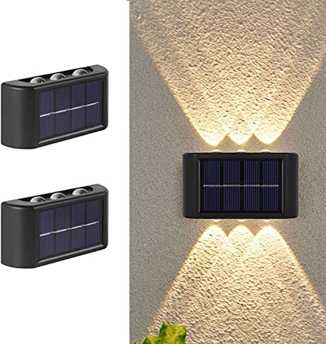 ASLIDECOR Solar Fence Lights Up and Down,2 Pack Small Solar Step Light Waterproof,Warm White Deck Lighting Illuminate Outdoor for Patio Shed Pool