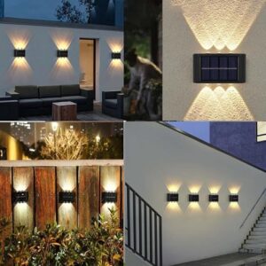 ASLIDECOR Solar Fence Lights Up and Down,2 Pack Small Solar Step Light Waterproof,Warm White Deck Lighting Illuminate Outdoor for Patio Shed Pool