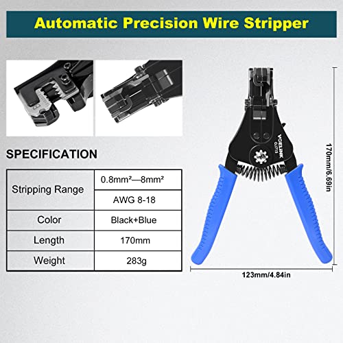 VCELINK Automatic Wire Stripper, Heavy Duty Precision Wire Stripping Tool for 8-18AWG Solid and Stranded Electrical Wire (GJ715)