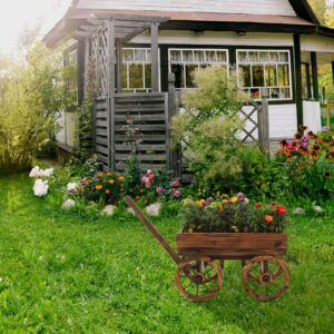 Notume Garden Wagon Decor with Wheels Rustic Flower Pot,Planters Wagon Indoor Outdoor Backyard Balcony Decor