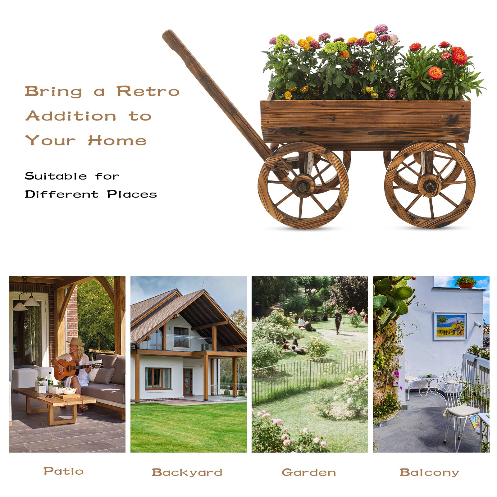 Notume Garden Wagon Decor with Wheels Rustic Flower Pot,Planters Wagon Indoor Outdoor Backyard Balcony Decor