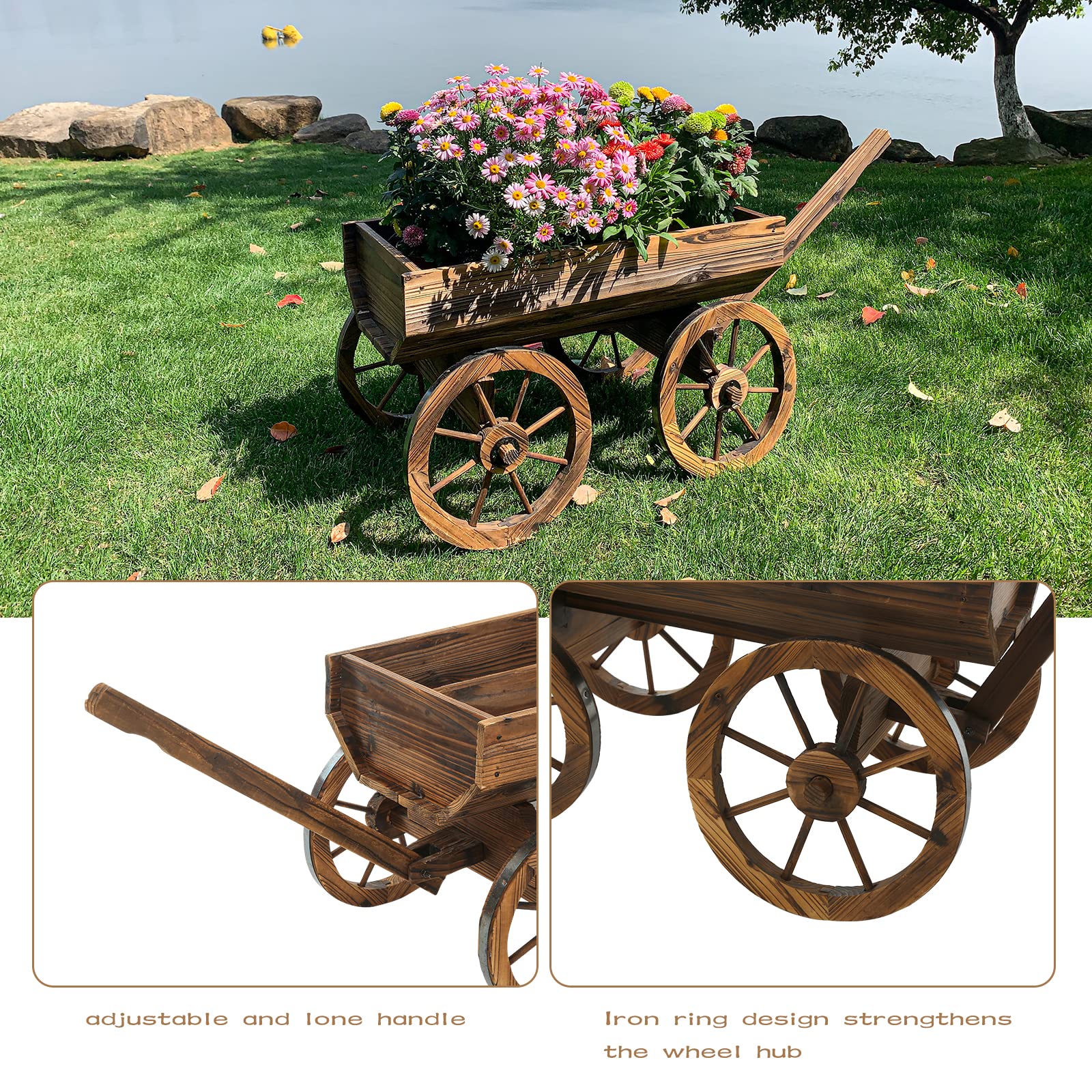 Notume Garden Wagon Decor with Wheels Rustic Flower Pot,Planters Wagon Indoor Outdoor Backyard Balcony Decor