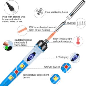 Electronics Soldering Iron Kit - 80W Digital LCD Solder Gun with ON/OFF Switch Adjustable Temperature Controlled and Fast Heating Thermostatic Design Welding Tool