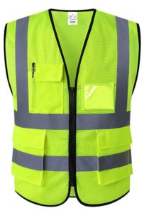 xiake 5 pockets mesh high visibility reflective safety vest,zipper front, meets ansi/isea standards(large,yellow)