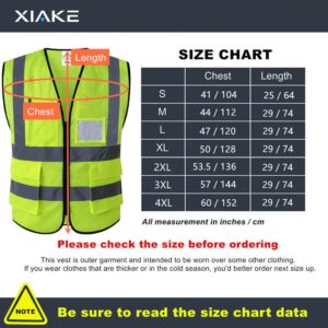 XIAKE 5 Pockets Mesh High Visibility Reflective Safety Vest,Zipper Front, Meets ANSI/ISEA Standards(Large,Yellow)